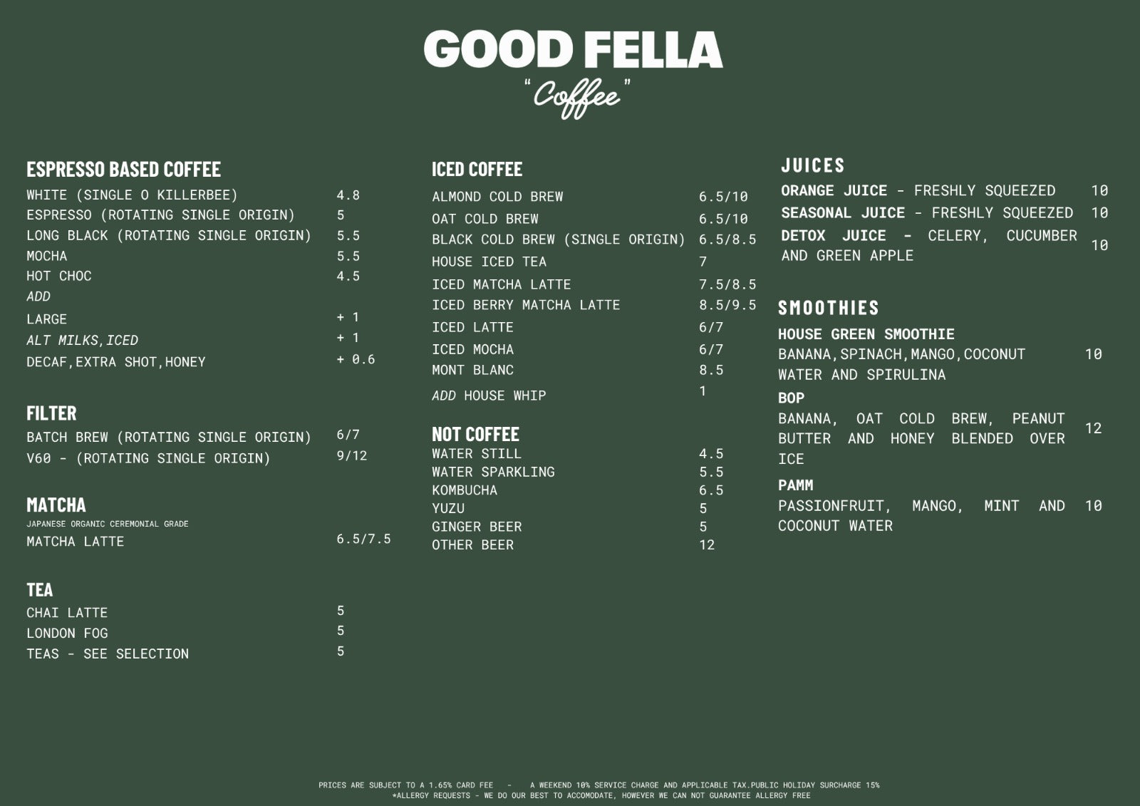 MENU – Good Fella Coffee